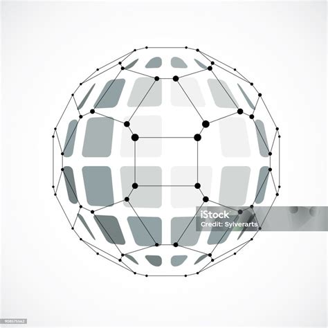 3 차원 벡터 디지털 와이어 프레임 구형 개체 측면을 사용 하 여 만든 기하학적 인 다각형 회색 공 라인 메쉬 및 오각형으로 만든 낮은 폴 리 모양 웹 디자인에 사용 하기