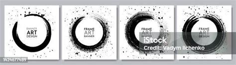 벡터 일러스트레이션 흑백 배경 잉크 브러쉬 스트로크 포스터 페인트 스플래시 효과 추상 아트 프레임 컬렉션 소셜 미디어 모바일 앱 배너 웹 광고를위한 디자인 요소 손에 대한