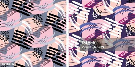 추상 패턴 배경입니다 크리에이티브 낙서 아트는 다양한 모양과 질감의 매끄러운 패턴을 구현합니다 손으로 그린 요소와 콜라주 벡터 0명에 대한 스톡 벡터 아트 및 기타 이미지