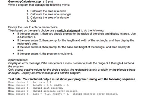 Solved Geometry Calculatorcpp 15 Pts Write A Program That