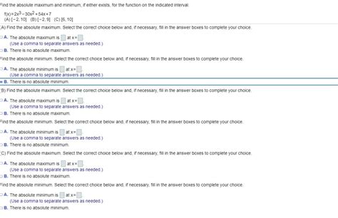 solved find the absolute maximum and minimum if either