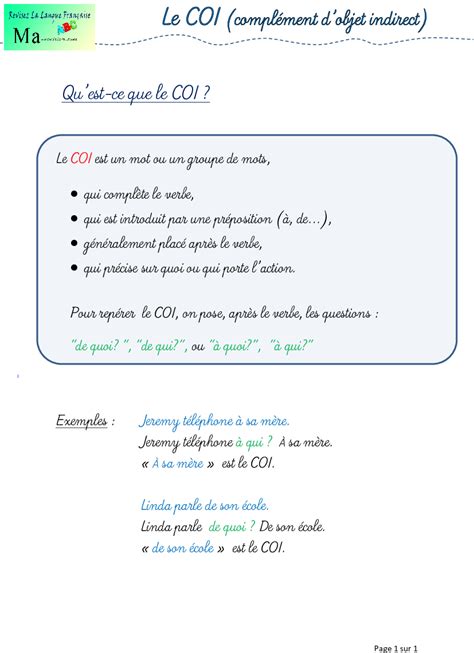 Ma 3 Lecon Coi Complement Objet Indirect