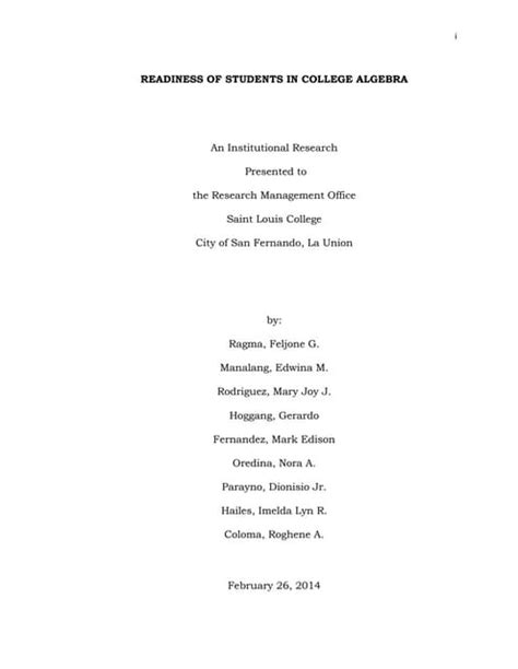 Readiness In College Algebra Pdf
