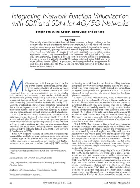 Pdf Integrating Network Function Virtualization With Sdr And Sdn For 4g 5g Networks