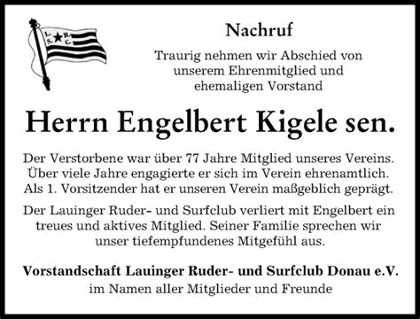 Traueranzeigen Von Engelbert Kigele Sen Augsburger Allgemeine Zeitung