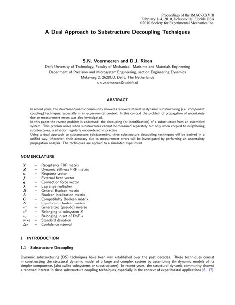 pdf a dual approach to substructure decoupling techniques