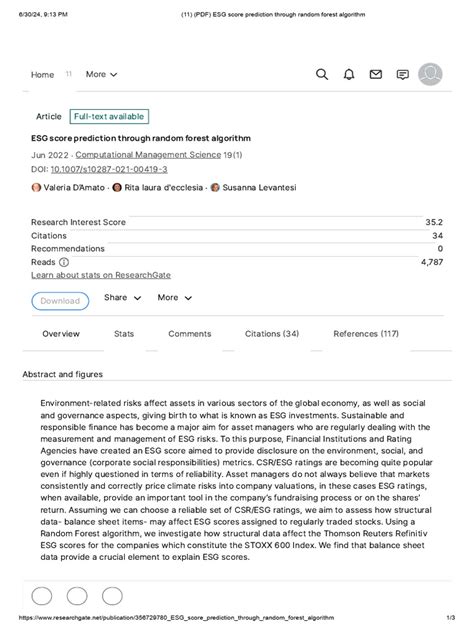 Pdf Esg Score Prediction Through Random Forest Algorithm Pdf Corporate Social