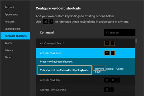 Ability To Remove Unset Clear A Keyboard Shortcut Keybinding · Issue 1037 · Warpdotdev