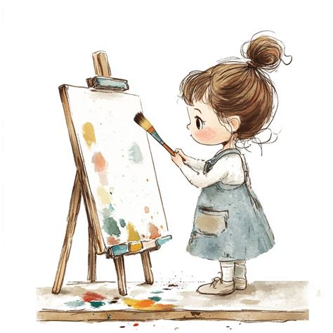 흰 배경의 소녀 화가
