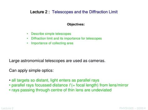 Ppt Lecture 2 Telescopes And The Diffraction Limit Powerpoint