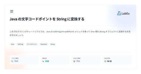 Java の Tostringint Codepoint メソッド プログラミングチュートリアル Labex