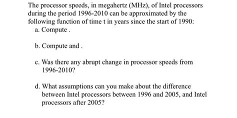 The Processor Speeds In Megahertz MHz Of Intel Chegg Com