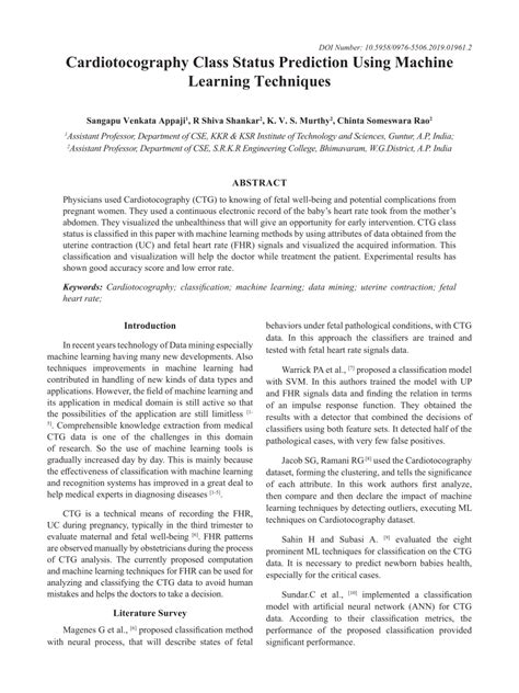 Pdf Cardiotocography Class Status Prediction Using Machine Learning Techniques