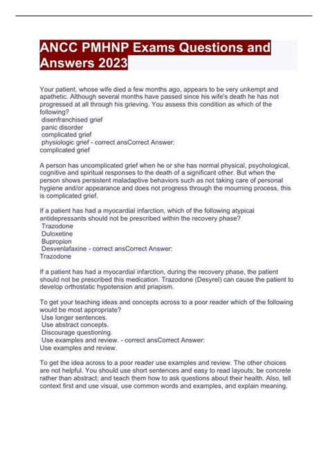 Ancc Pmhnp Exams Questions And Answers 2023 2024 Ancc Stuvia Us