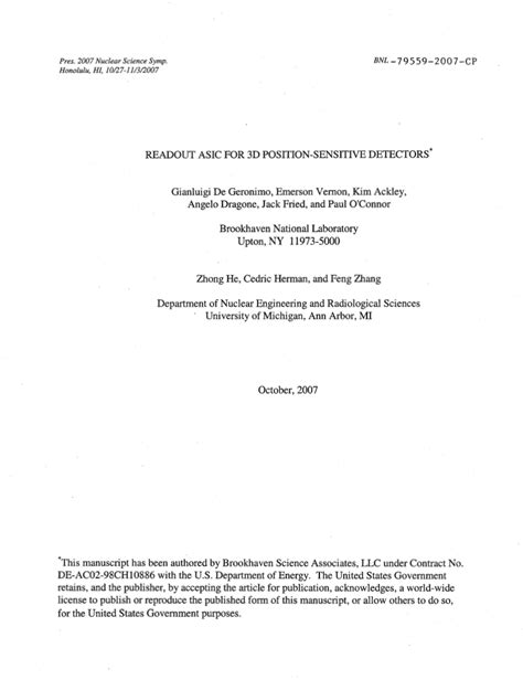 Pdf Readout Asic For 3d Position Sensitive Detectors
