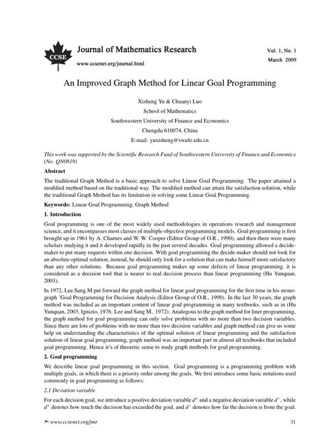 Pdf An Improved Graph Method For Linear Goal Programming