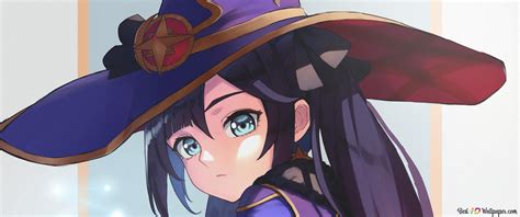 Anime Girl Mona Pretty Green Eyes Genshin Impact 2k Wallpaper Download