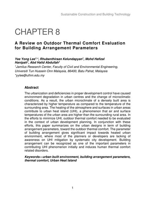 Pdf A Review On Outdoor Thermal Comfort Evaluation For Building