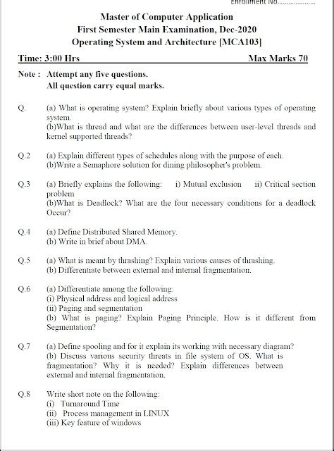 Dr A P J Abdul Kalam University MCA I SEM Second Year Operating