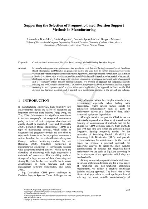 Pdf Supporting The Selection Of Prognostic Based Decision Support Methods In Manufacturing