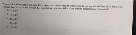 Solved At T 0 A Wheel Rotating About A Fixed Axis At A