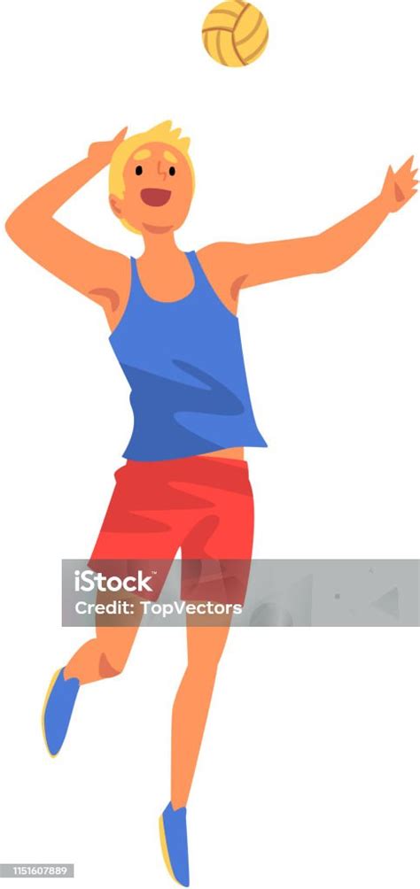 남성 배구 선수 전문 스포츠맨 캐릭터 착용 스포츠 유니폼 공 전면 보기 벡터 일러스트 건강한 생활방식에 대한 스톡 벡터 아트 및 기타 이미지 건강한 생활방식 경기