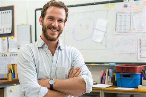 Premium Photo Portrait Of Confident Caucasian Male Teacher In Classroom