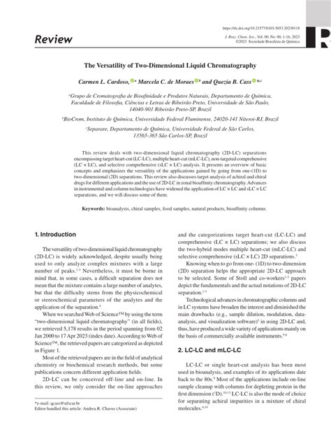 Pdf The Versatility Of Two Dimensional Liquid Chromatography