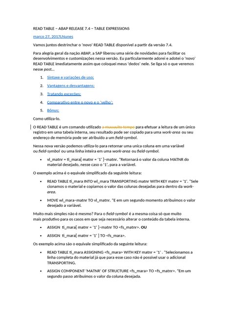 03 Read Table Abap Release 7 4 Table Expressions Pdf