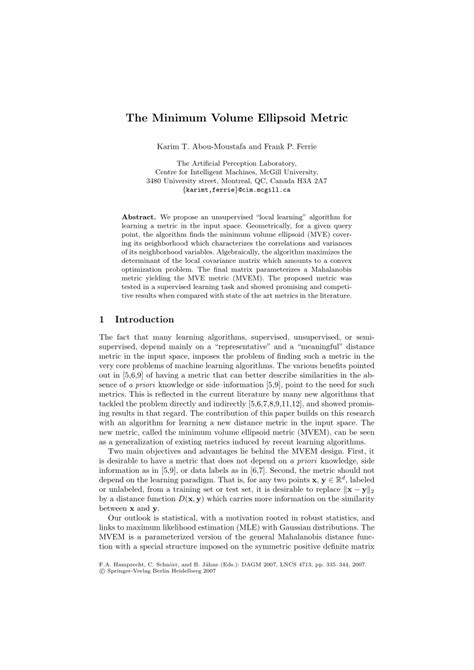 Pdf The Minimum Volume Ellipsoid Metric