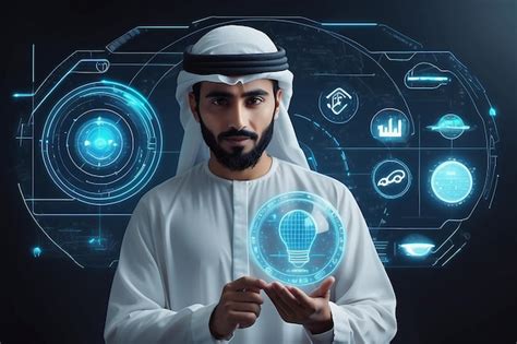 Premium Photo Arab Man Using Hologram Futuristic User Interface