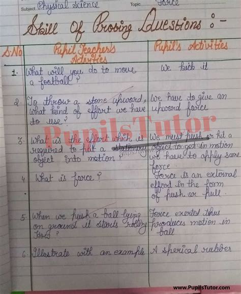 Micro Teaching Force Lesson Plan For Skill Of Probing Questions In