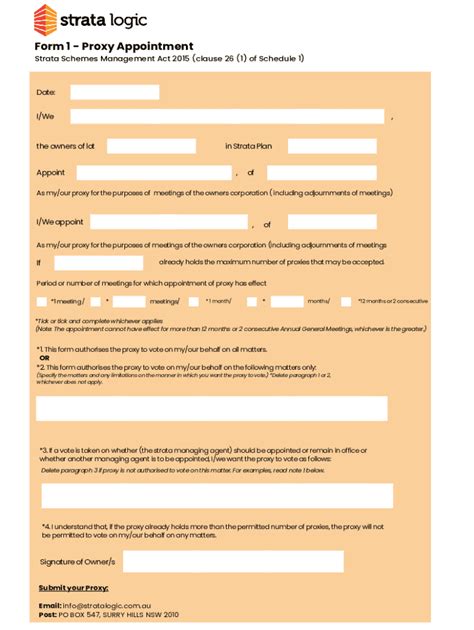 Fillable Online Proxy Form For Strata Schemespdf Fax Email Print