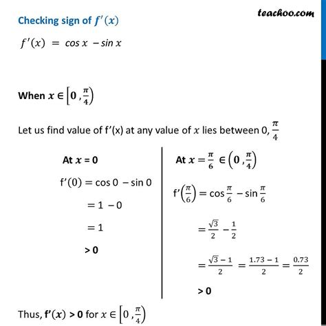 Example Find Intervals Where F X Sin X Cos X Is