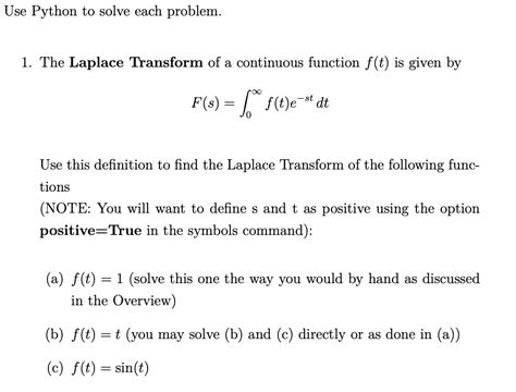 Use Python To Solve Each Problem 1 The Laplace