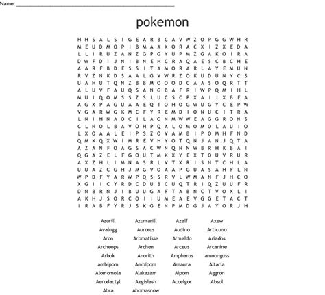 Pokemon Printable Word Search