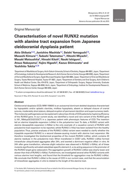 Pdf Characterisation Of Novel Runx2 Mutation With Alanine Tract
