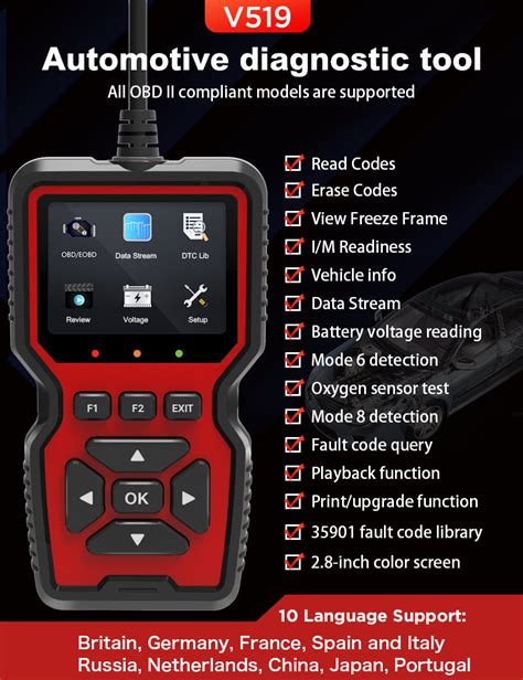 V519 OBD II Scanner OBD2 Fault Diagnosis Tool For Engine Code Detection Used To Check Engine