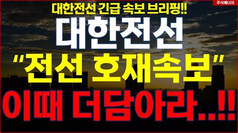 대한전선 전선 호재속보 이 때 더 담아라 대한전선 긴급 속보 브리핑 필수시청 Youtube