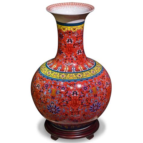 Imperial Red Chinese Porcelain Temple Floral Vase