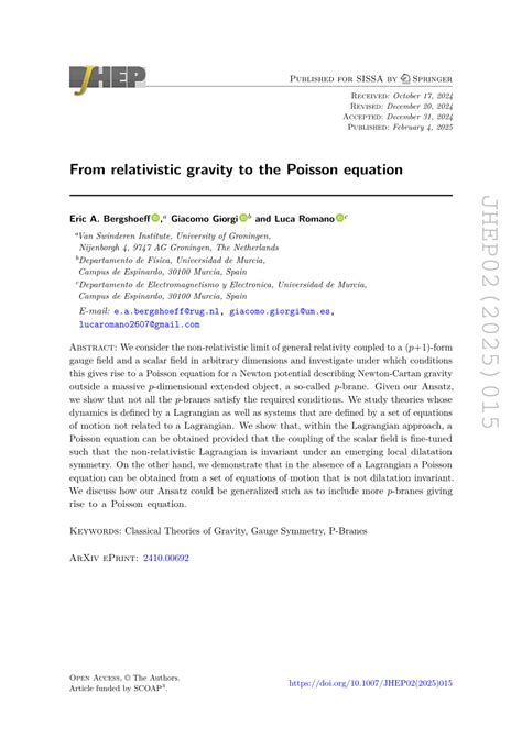 Pdf From Relativistic Gravity To The Poisson Equation