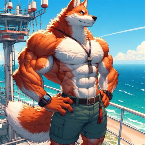 Athletic Anthro Wolf Who Works As Beach Lifeguard By Jawad Abadi On