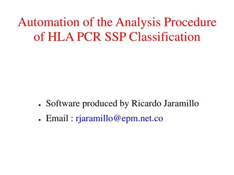 Ppt Automation Of The Analysis Procedure Of Hla Pcr Ssp