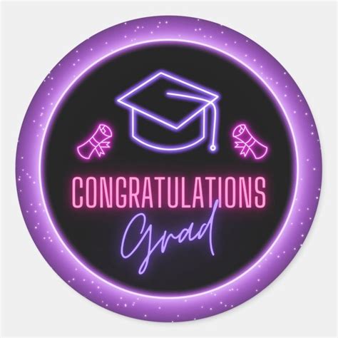 Congratulations Grad Black Pink Purple Neon Classic Round Sticker Zazzle