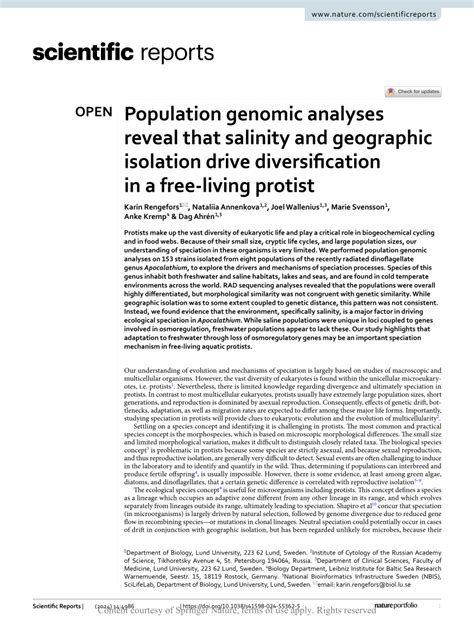 Pdf Population Genomic Analyses Reveal That Salinity And Geographic Isolation Drive