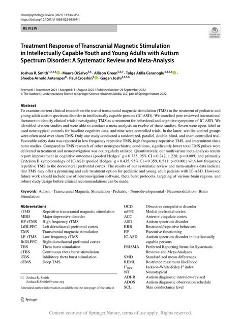 Treatment Response Of Transcranial Magnetic Stimulation In Intellectually Capable Youth And