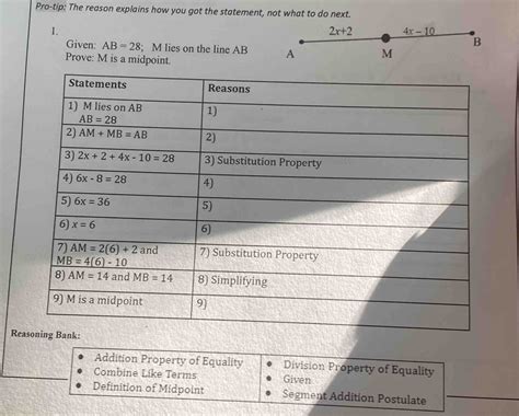 Solved Pro Tip The Reason Explains How You Got The Statement No 1 Given Ab28 M Lies On