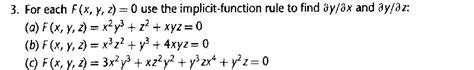 Solved 3 For Each Fxyz0 Use The Implicit Function Rule