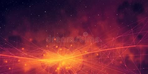 Abstract Digital Network With Glowing Connections On A Dark Red And Purple Starry Background