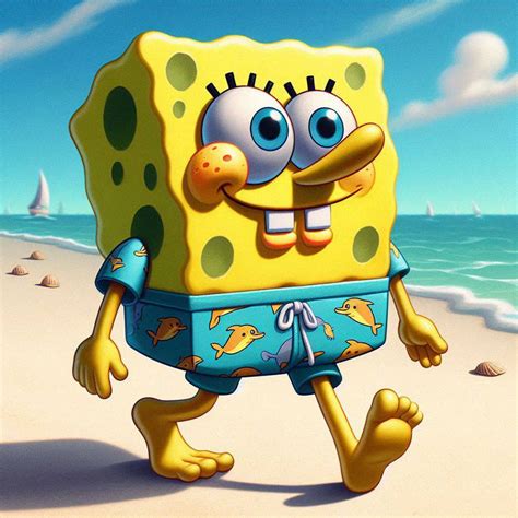 Spongebob Walking Barefoot In The Beach Swimwear By Feetkisser99 On